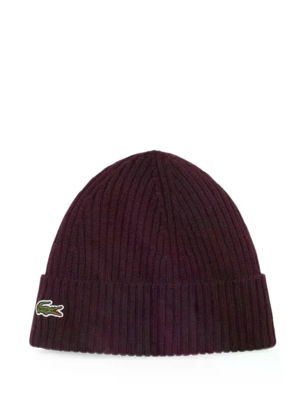 Lacoste Logo-patch Ribbed-knit Wool Beanie Hat - Red