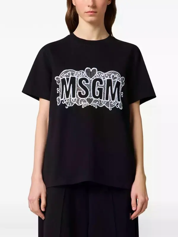 MSGM Logo-embroidered Lace-detail T-shirt
