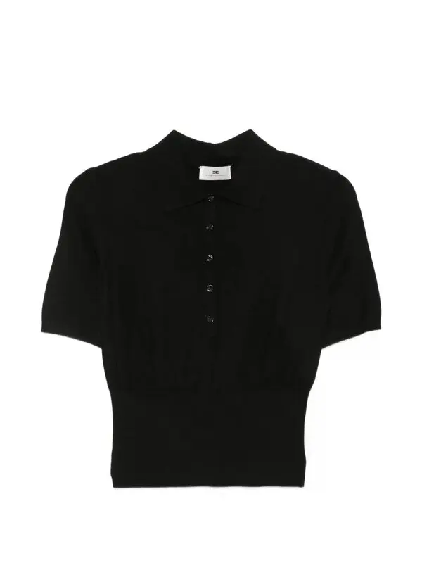 Elisabetta Franchi Ribbed-knit Short-sleeve Polo Shirt - Black