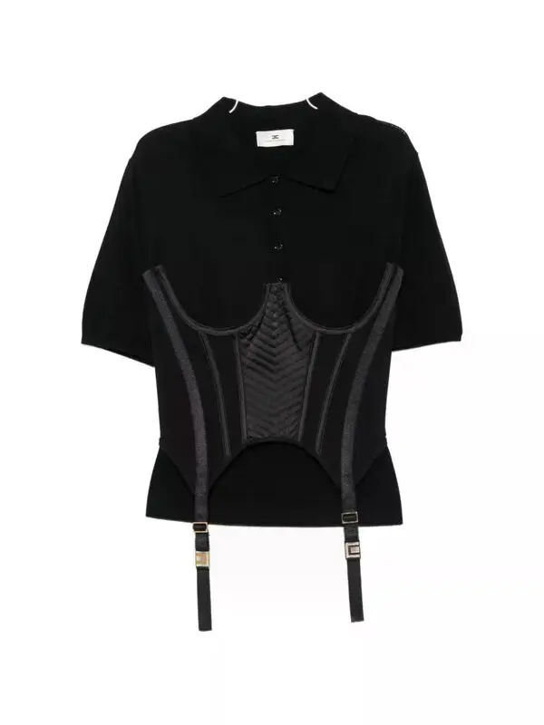 Elisabetta Franchi Ribbed Knit Polo Shirt - Black