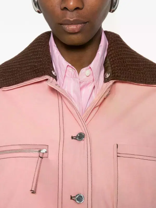 Stine Goya Ribbed-knit Collar Contrast-stitch Jacket