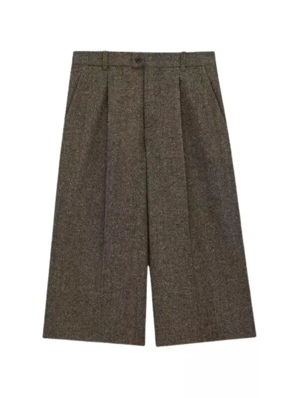 Saint Laurent Culottes In Herringbone Wool - Brown