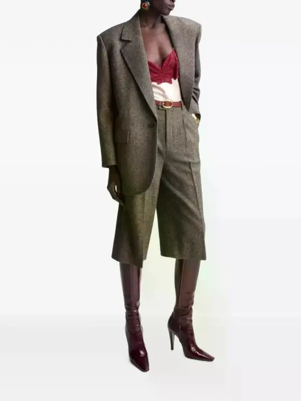 Saint Laurent Culottes In Herringbone Wool - Brown