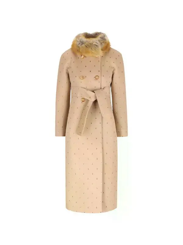 Valentino Garavani Sequin-embellished Faux-fur Collar Coat - Neutrals
