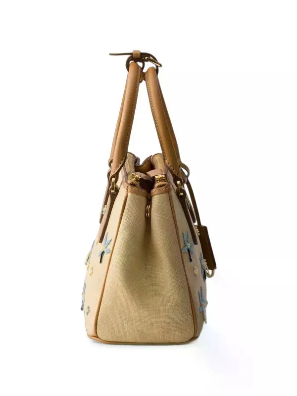 Prada Galleria Small Canvas And Leather Embroidered Bag
