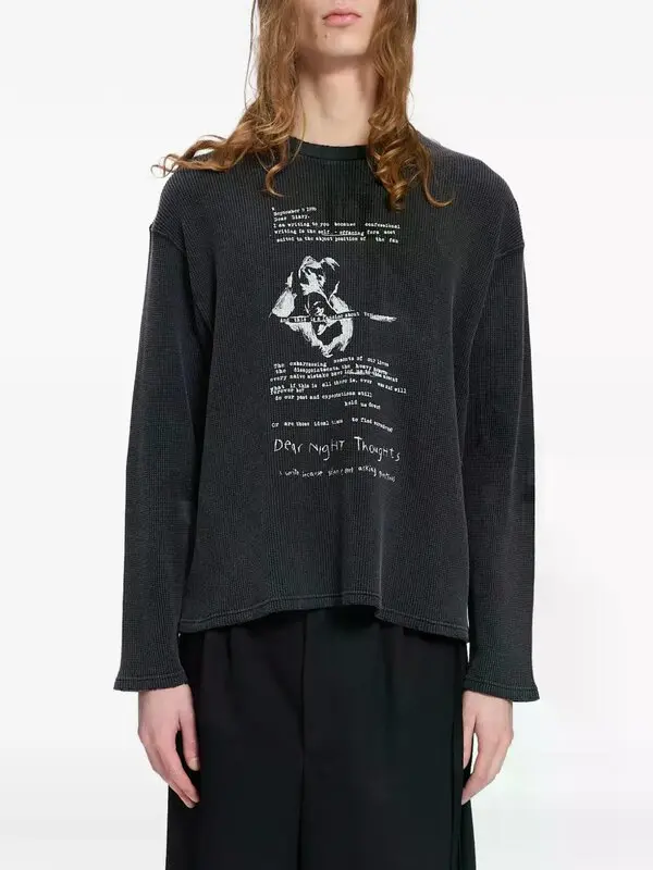 ANN DEMEULEMEESTER Dear Diary Graphic-print Waffle-knit Sweatshirt - Grey
