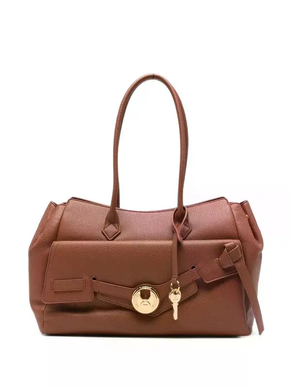 Moschino Logo-plaque Pebbled Tote Bag - Brown
