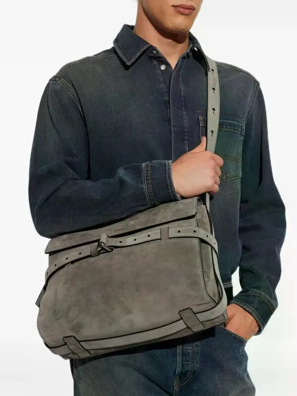 Moschino Tie Me Leather Shoulder Bag - Grey