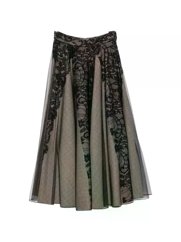 QUETSCHE Lace-overlay Checked Maxi Skirt - Neutrals