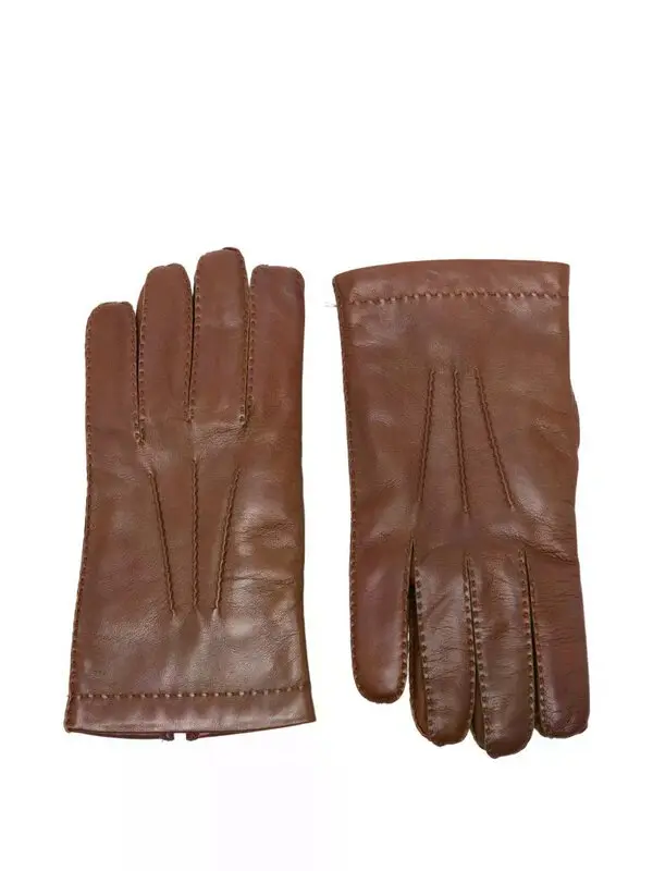 Eleventy Stitched Leather Gloves - Brown