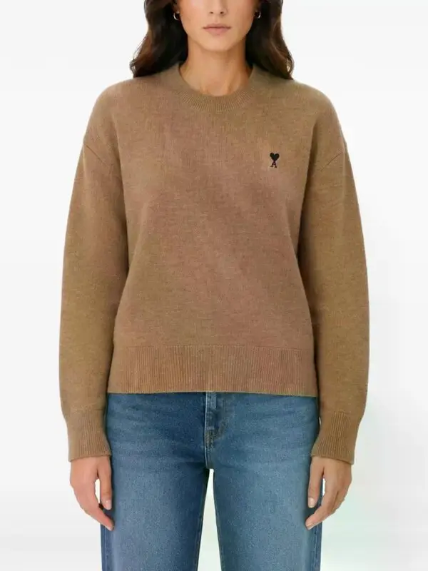 AMI Paris De Coeur Logo-embroidered Jumper - Brown