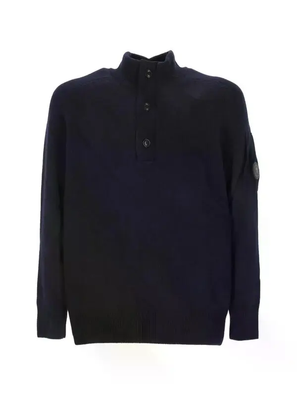 C.P. COMPANY Lambswool Half Button Lens Sweater - Blue