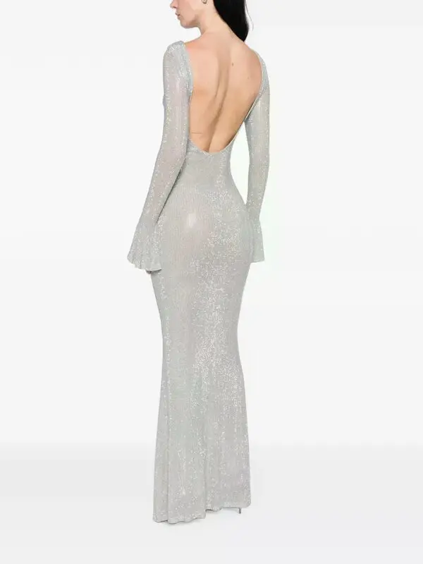 TWENTY FOURHAITCH Sequin-embellished Bell-sleeve Maxi Dress - Grey