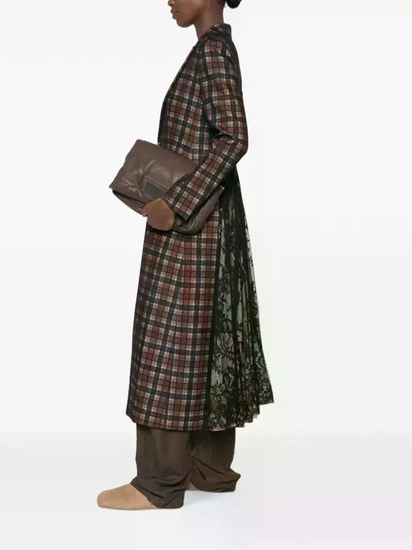 QUETSCHE Check Lace-panel Coat - Brown