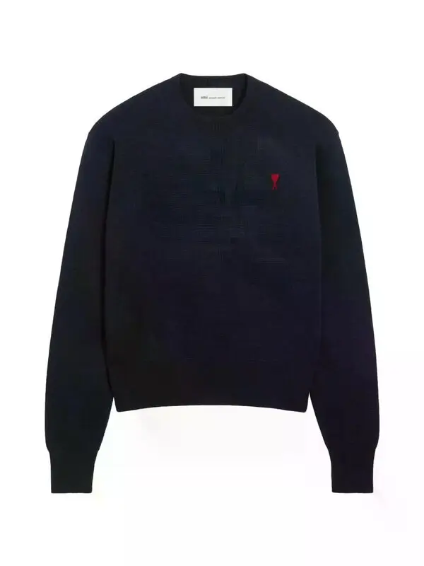 AMI Paris De Coeur Embroidered Merino Wool Sweater - Blue