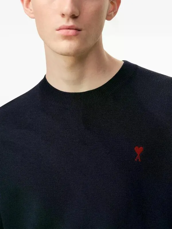 AMI Paris De Coeur Embroidered Merino Wool Sweater - Blue