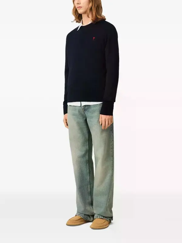 AMI Paris De Coeur Embroidered Merino Wool Sweater - Blue
