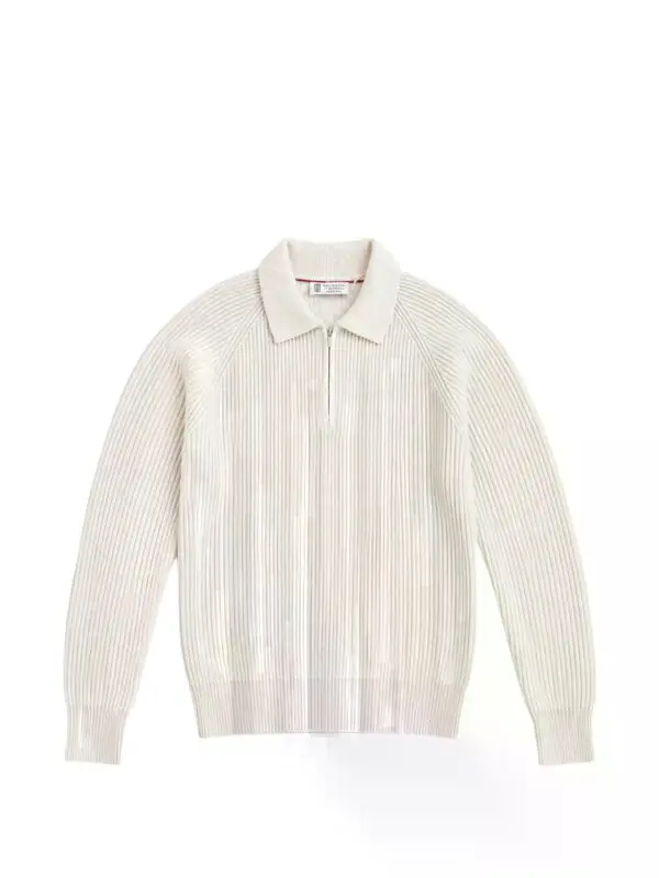 Brunello Cucinelli Ribbed-knit Long-sleeve Polo Shirt