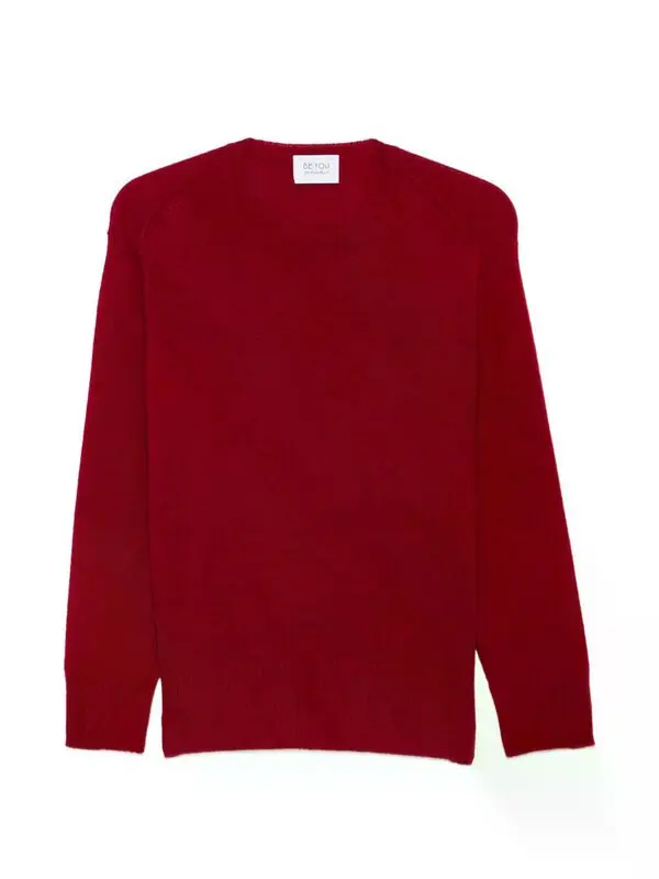 BEYOU Side-slit Crew-neck Sweater - Red
