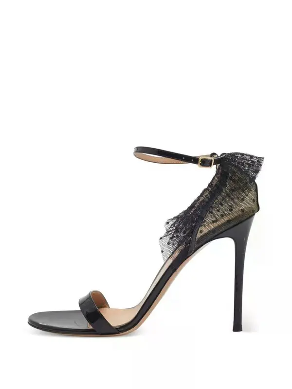 GIANVITO ROSSI Beatrice Patent Leather Lace Stiletto Sandals - Black