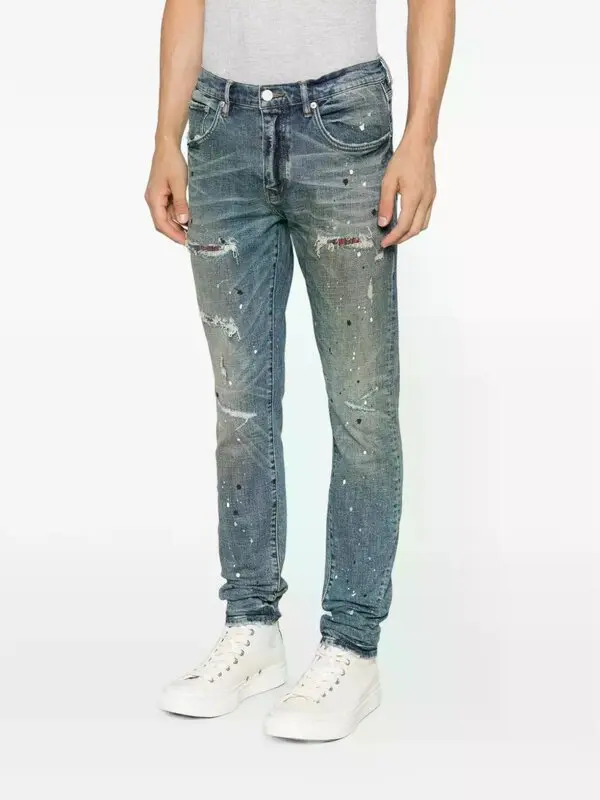 PURPLE BRAND Distressed Paint-splatter Skinny Jeans