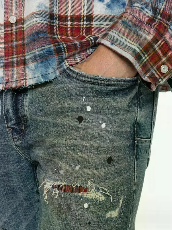 PURPLE BRAND Distressed Paint-splatter Skinny Jeans