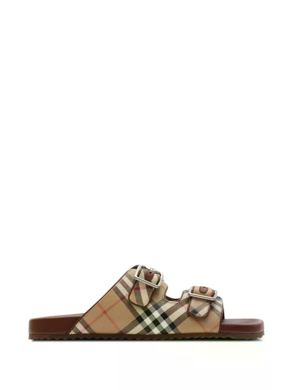 Burberry Check And Leather Urchin Sandals - Neutrals