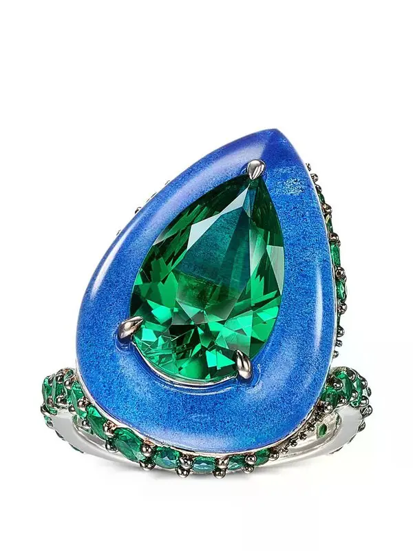 ANABELA CHAN Spirulina Elixir Emerald Ring - Silver