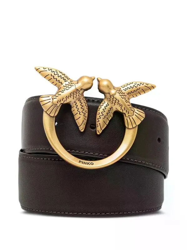 Pinko Love Birds Buckle Leather Belt - Brown