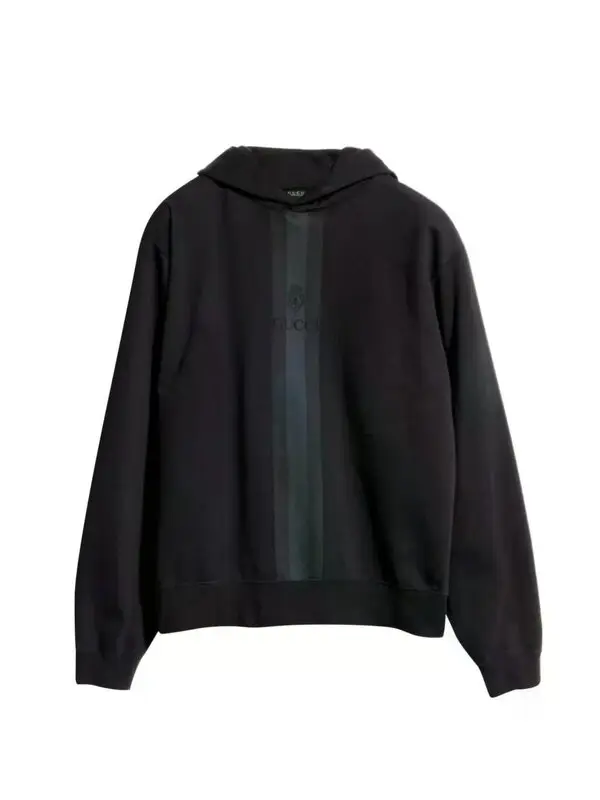 Gucci Cotton Hooded Sweatshirt With Muted Web - Black