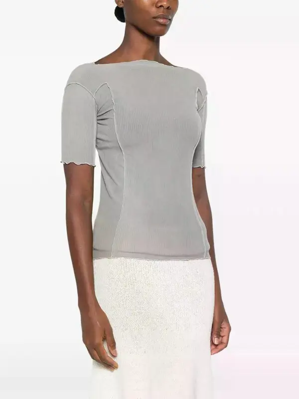 BASERANGE Ribbed Knit Boat-neck T-shirt - Grey