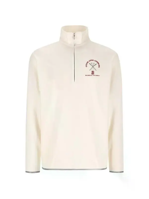 Brunello Cucinelli Embroidered Half-zip Sweatshirt - Neutrals