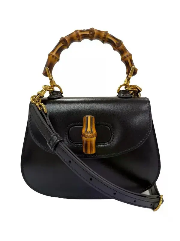 Gucci 2016-2026 Small Calfskin 1947 Bamboo Top Handle Bag Satchel - Black
