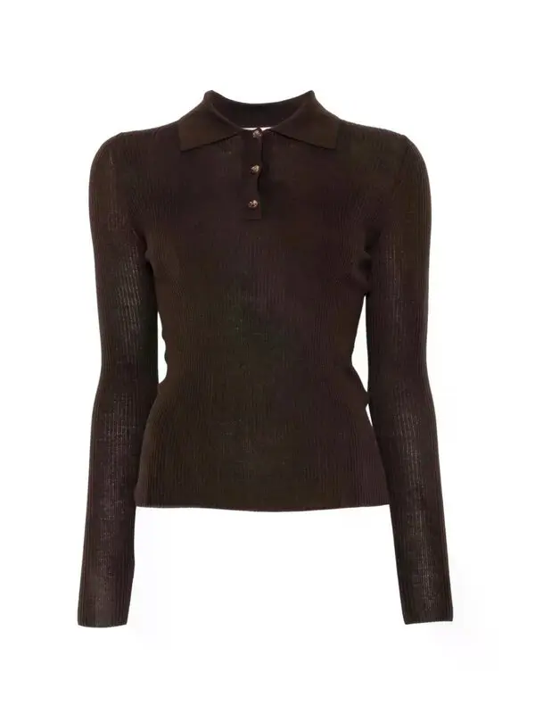 JCSOPHIE Ribbed Knit Polo Shirt - Brown