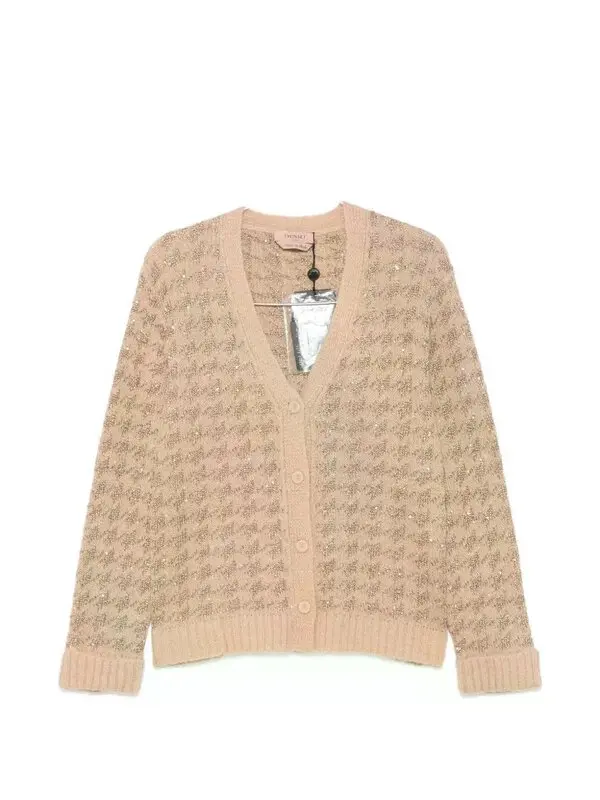 TWINSET Sequin-embellished Houndstooth Cardigan - Neutrals
