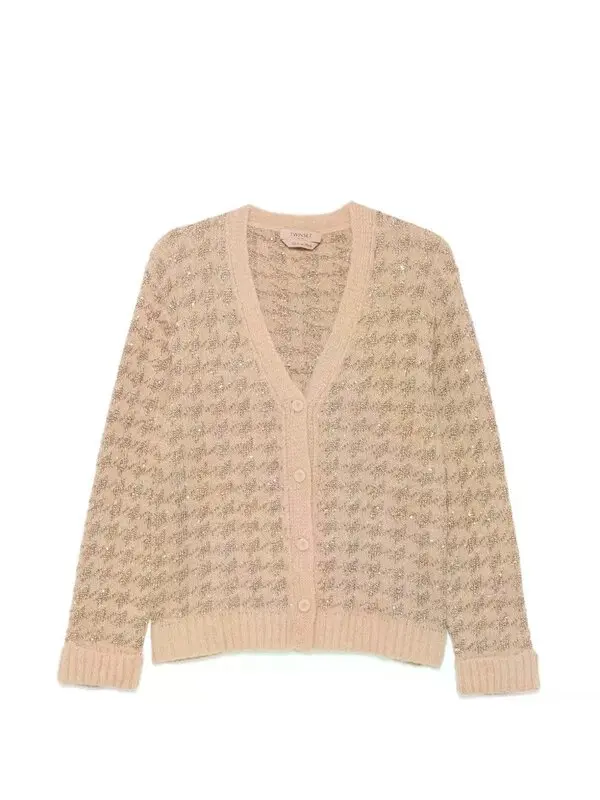 TWINSET Sequin-embellished Houndstooth V-neck Cardigan - Neutrals