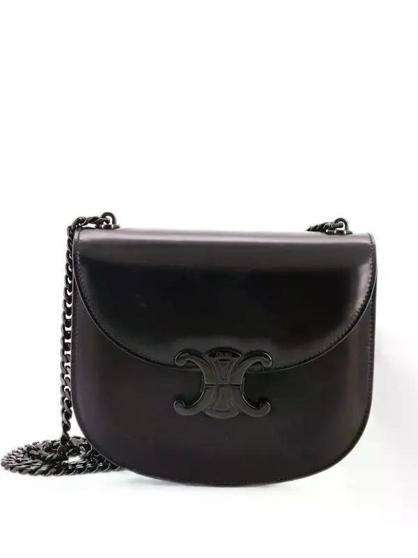Celine Triomphe Besace Clea Chain Flap Bag Leather Shoulder Bag - Black