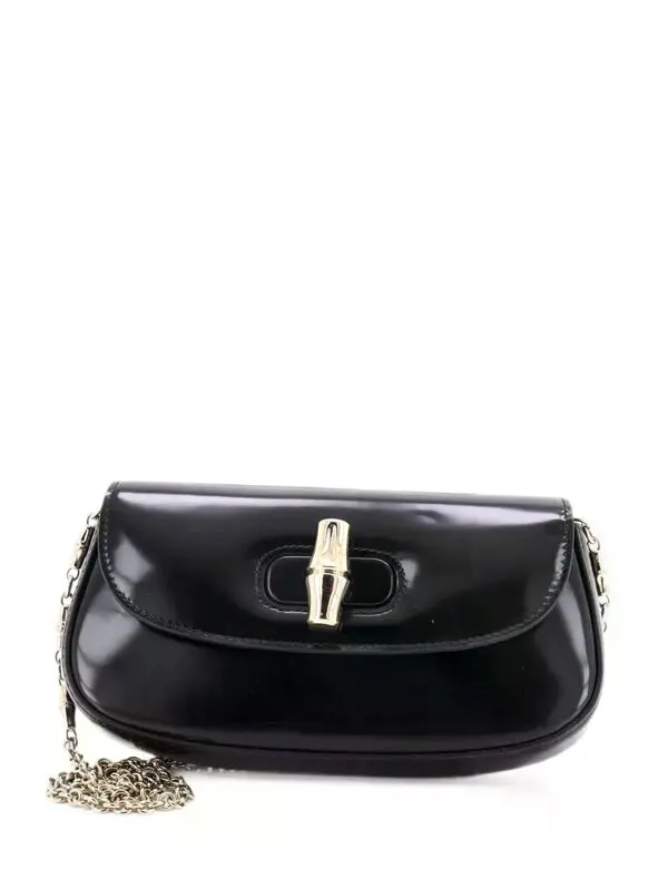 Gucci Bamboo Night Chain Leather Small Clutch Bag - Black