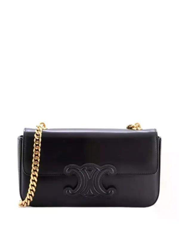 Celine Triomphe Chain Leather Small Shoulder Bag - Black