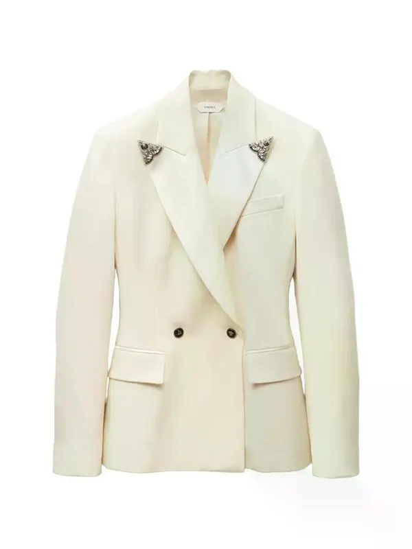 Versace Embroidered-lapel Stretch Wool Blazer - Neutrals