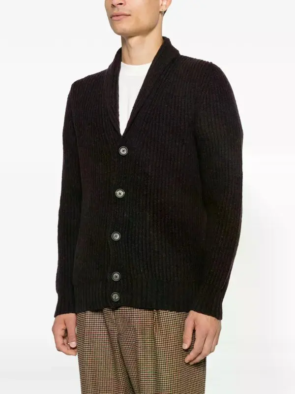 Eleventy Ribbed-knit Shawl-collar Cardigan