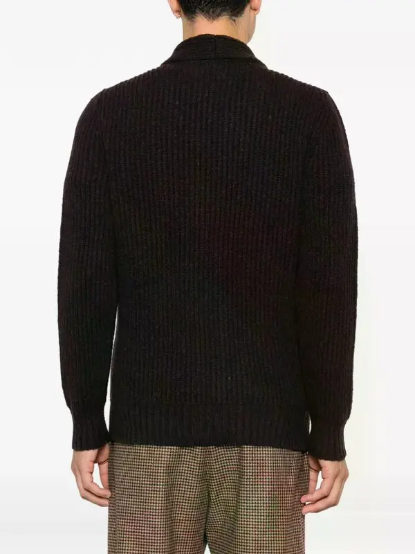 Eleventy Ribbed-knit Shawl-collar Cardigan