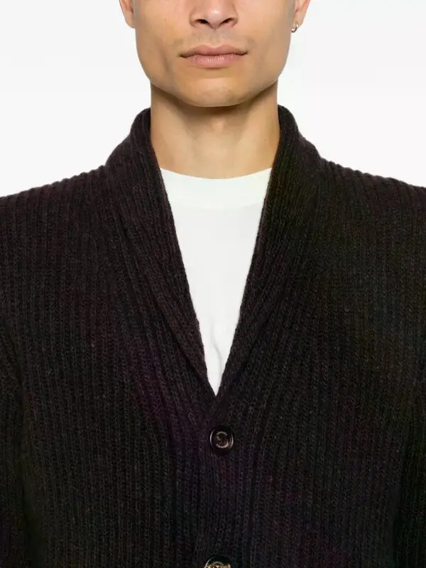 Eleventy Ribbed-knit Shawl-collar Cardigan