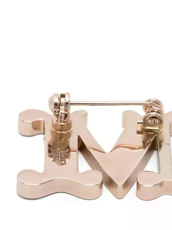 Max Mara M Logo-plaque Brooch With Crystal Embellishment - Gold