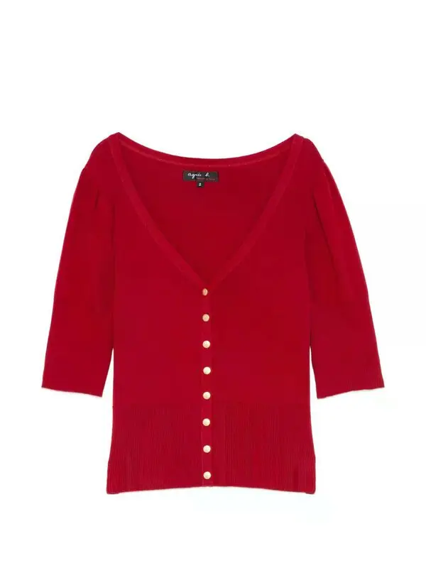 AGNES B. Nora Cotton Ribbed Knit T-shirt - Red