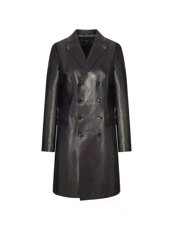 TOM FORD Double-breasted Calf Leather Coat - Black