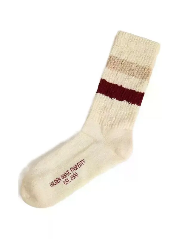 GOLDEN GOOSE Star Vintage Ribbed Striped Socks - White