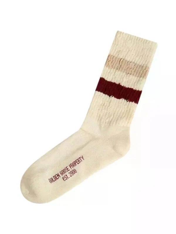 GOLDEN GOOSE Star Vintage Ribbed Striped Socks - White