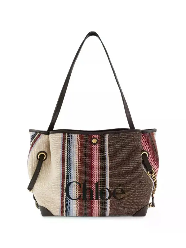 Chloé Clover Logo-embroidered Striped Tote Bag - Neutrals