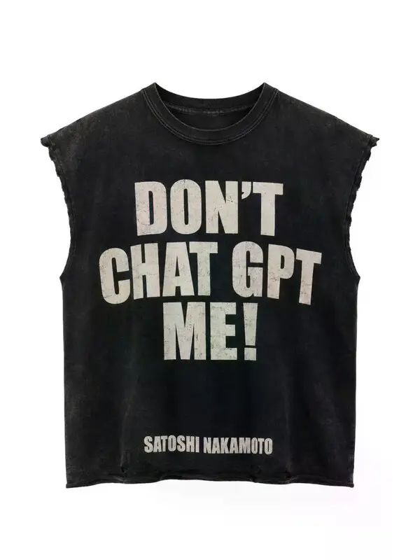 SATOSHI NAKAMOTO Chat Gptee Slogan-print Distressed T-shirt - Black